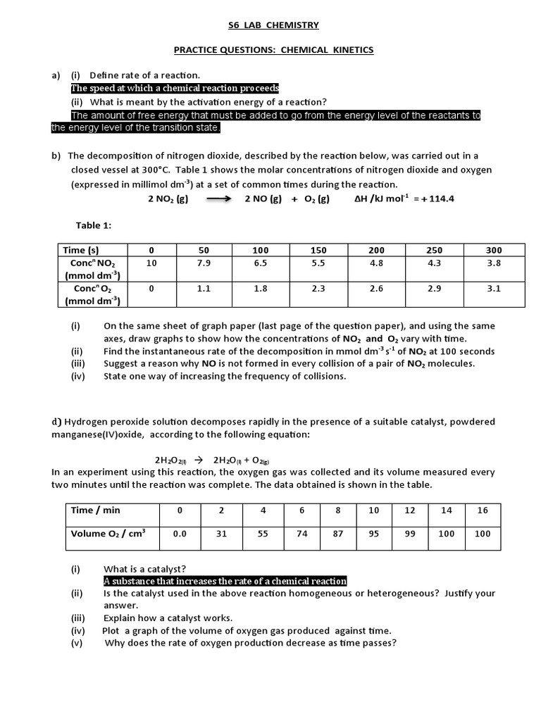 6 Chemical Kinetics Practice Questions. | PDF | Reaction Rate ...