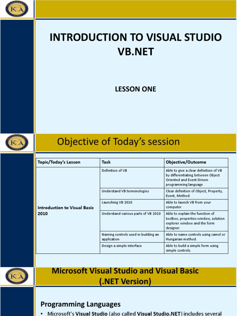 Introduction To VB (Lesson One) | Download Free PDF | Visual Basic .Net | Microsoft Visual Studio