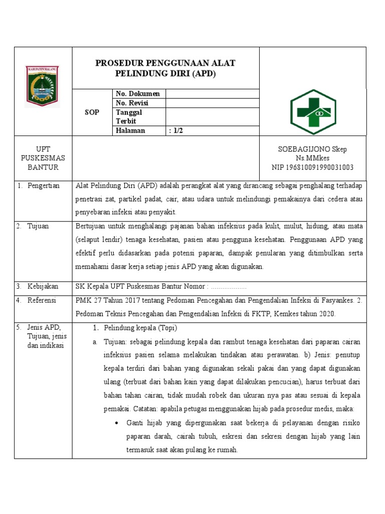 Sop Penggunaan Apd | PDF