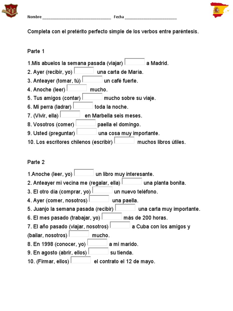 Completa Con El Pretérito Perfecto Simple | PDF
