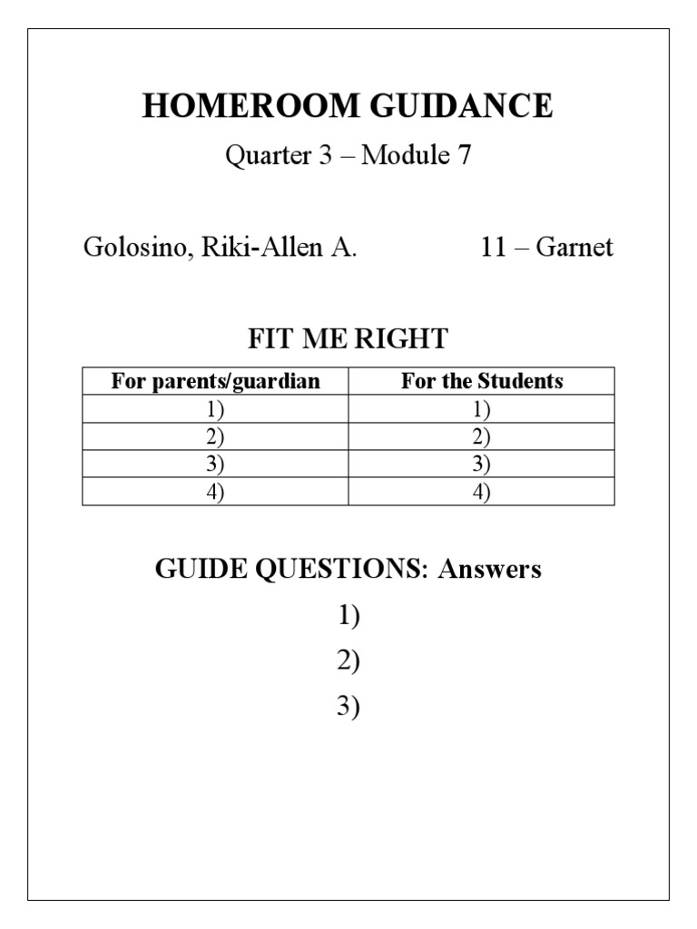 Homeroom Guidance-Quarter 3 (Module 7) | PDF