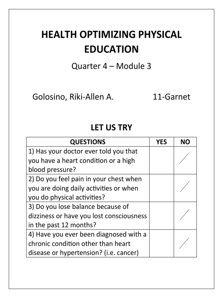 Health Optimizing PE: Q4 Module 3 | PDF | Physical Fitness | Health Care