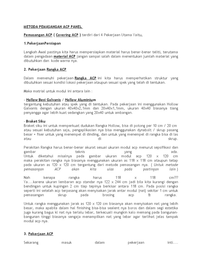 Metoda Pemasangan Acp Panel | PDF
