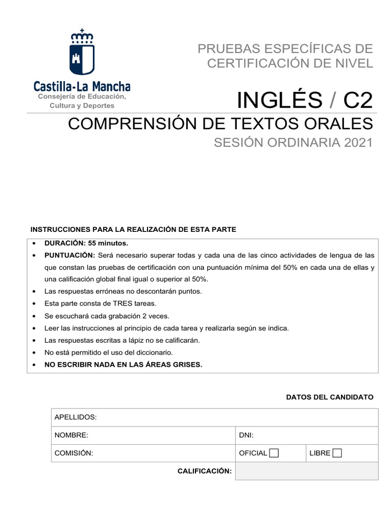Inglés C2: Comprensión de Textos Orales | PDF