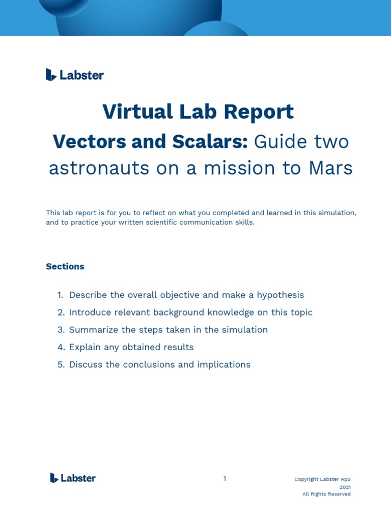 Virtual Lab Report Vectors and Scalars Guide Two Astronauts On A | PDF ...