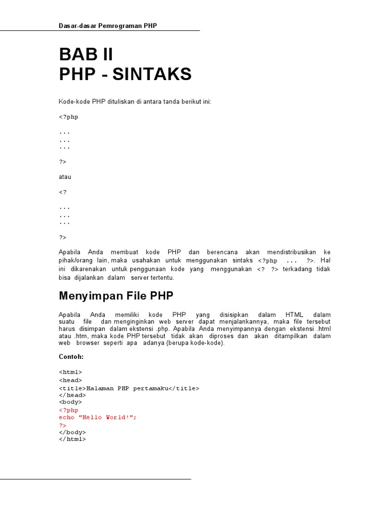 Bab02 - Sintak PHP | PDF