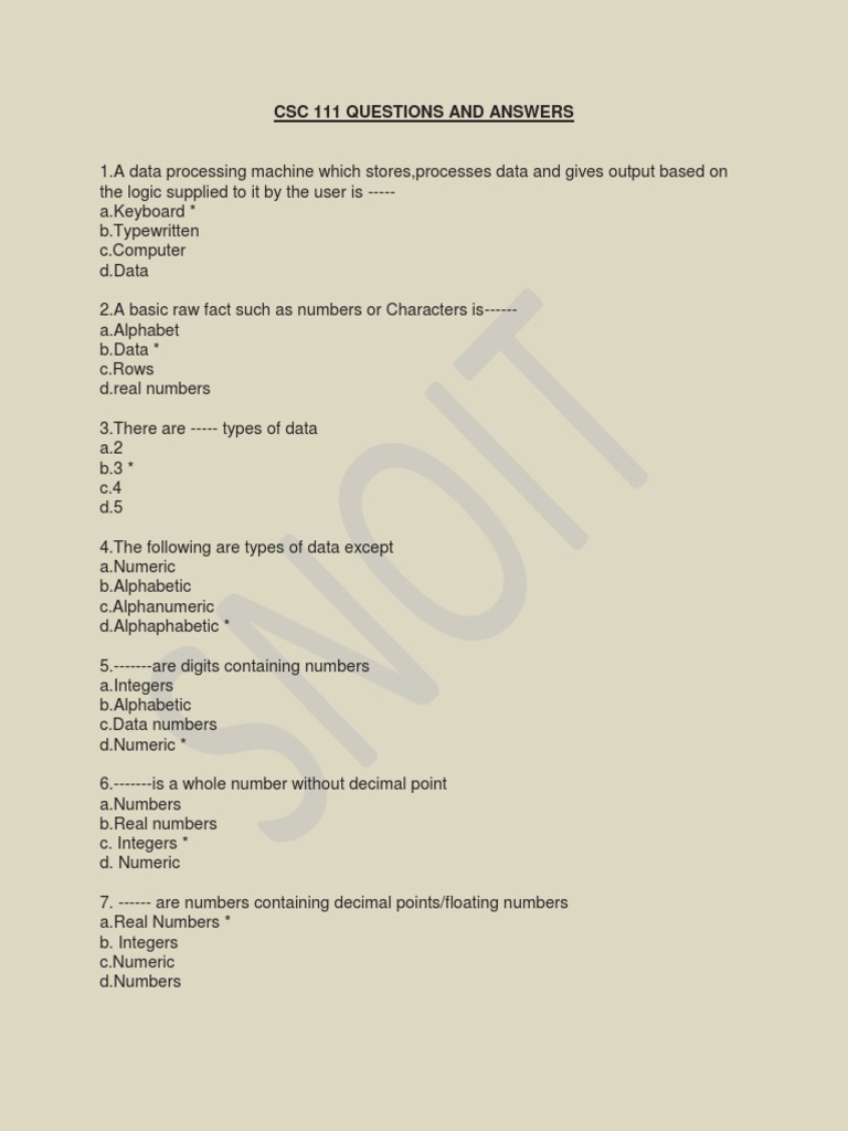 CSC 111 Questions and Answers | Download Free PDF | Numbers | Central ... CSC 111 Questions and Answers | Download Free PDF | Numbers | Central ...