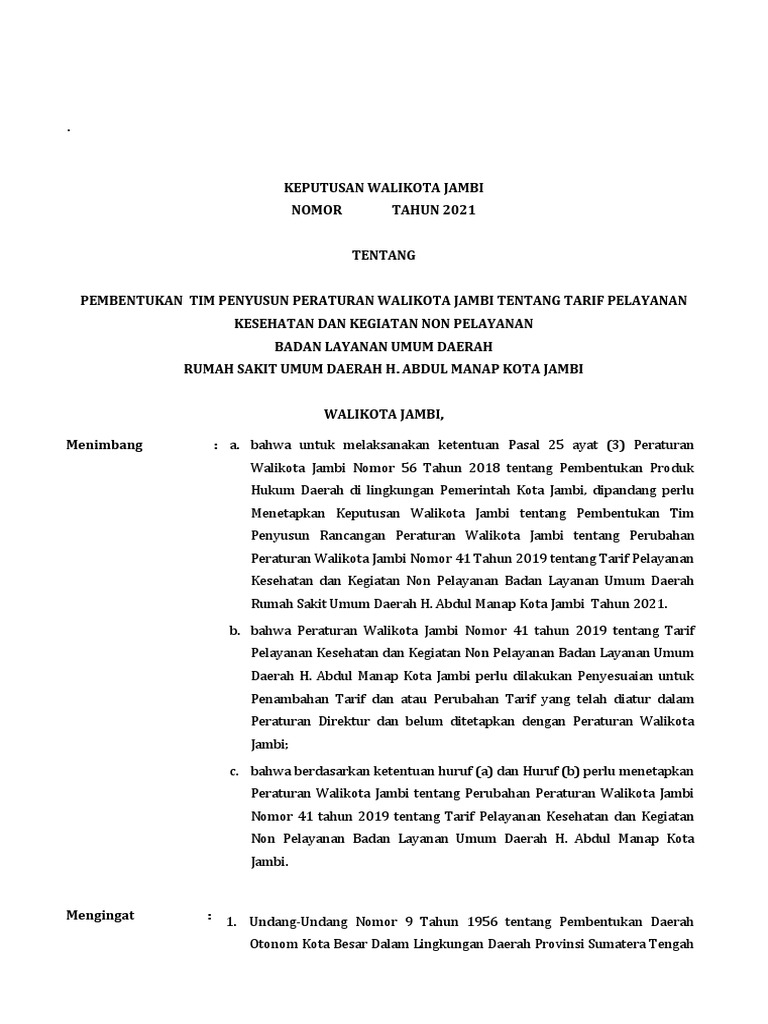 SK WALKOT Tim Penyusun Rancangan Perwal | PDF