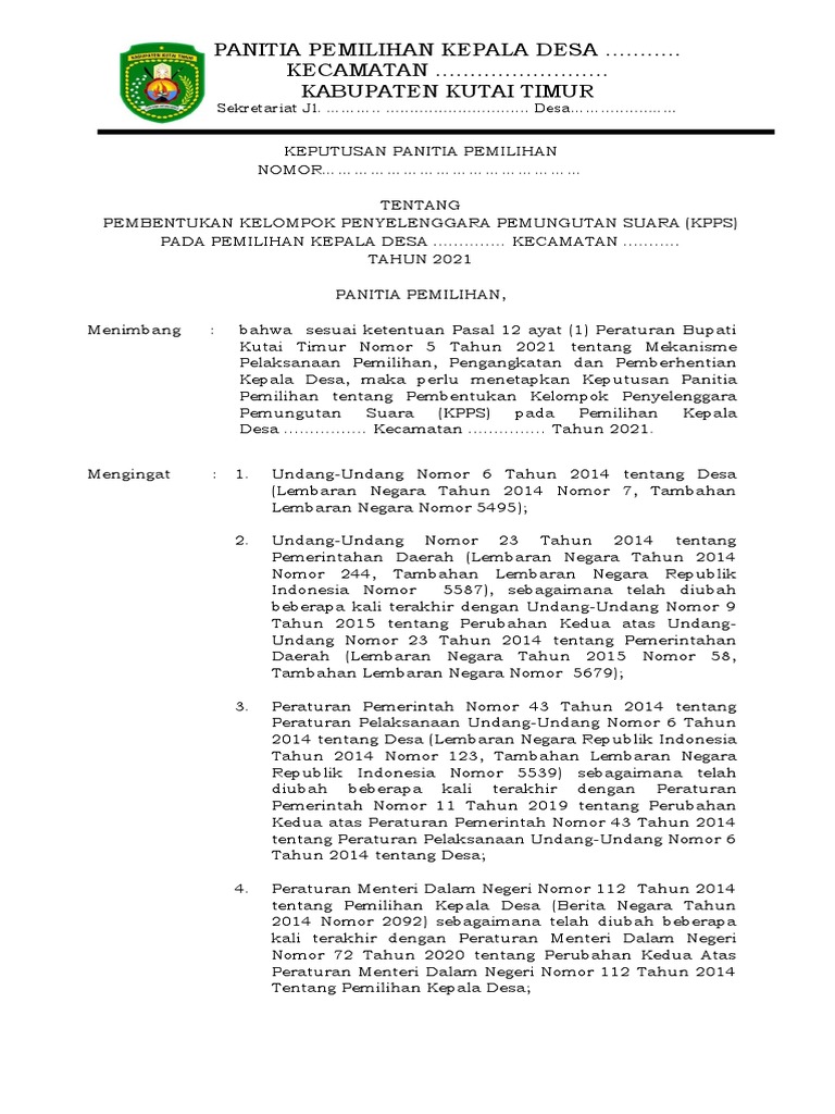 Contoh Format SK Pembentukan KPPS | PDF