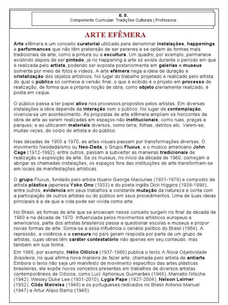 Arte Efêmera | Download grátis PDF | Estética | As artes