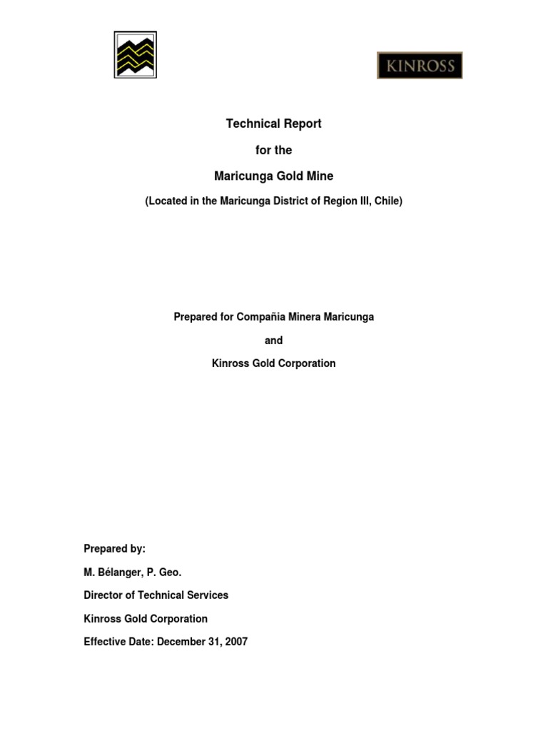 Maricunga Gold Mine Technical Report | PDF | Mining | Gold