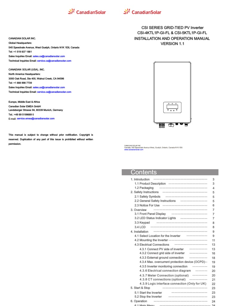 Manual CSI-4-5KTL1P-GI-FL | PDF | Electrical Connector | Power Inverter