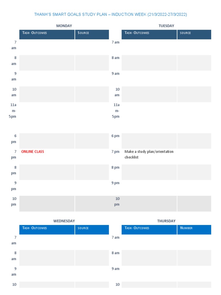 Thanh's Study Plan - Induction Week | PDF | Cognition | Cognitive Science