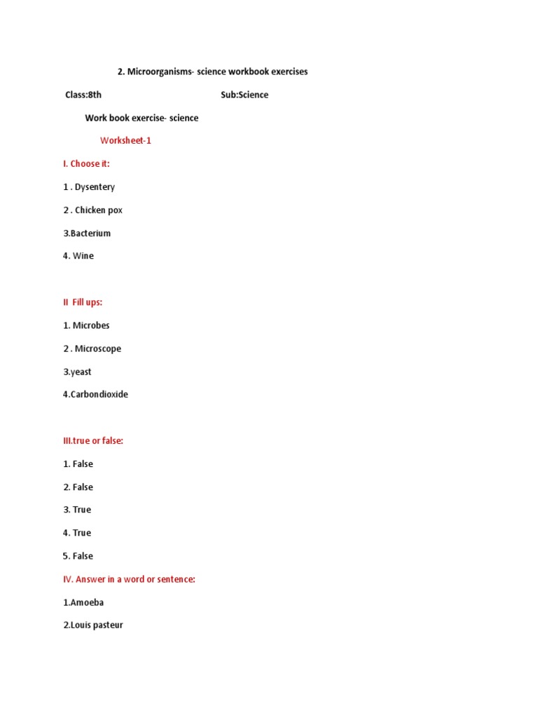 Microorganisms: Workbook Exercises for 8th Grade | PDF | Microorganism ...