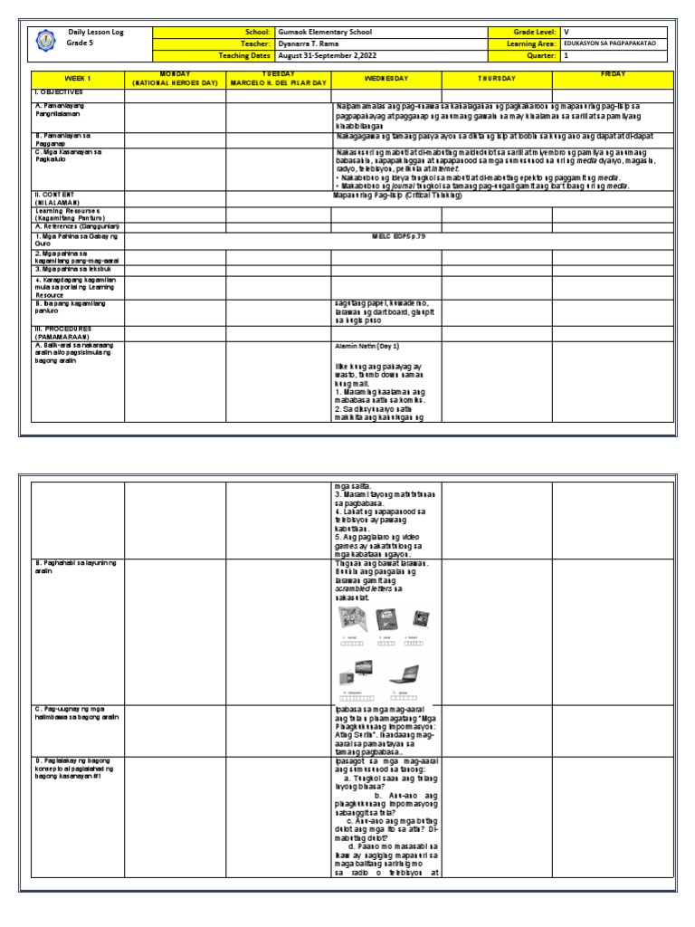 DLL G5 Q1 WK 2 | PDF