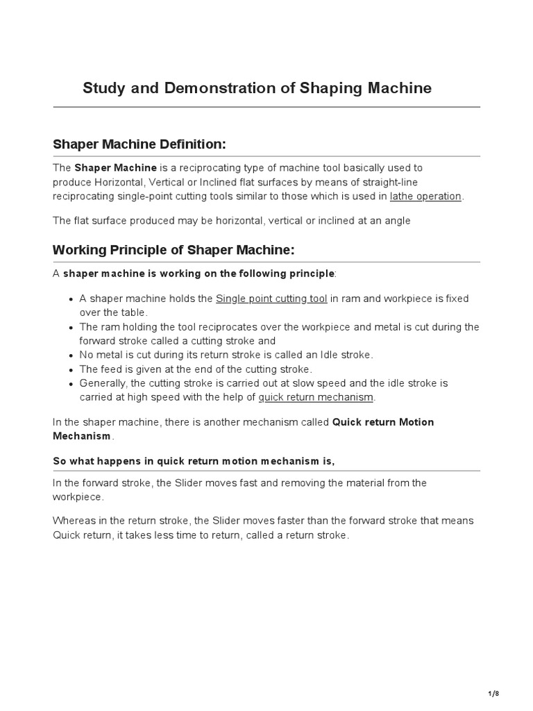 Shaper Machine Definition Working Types Operations Specification ...