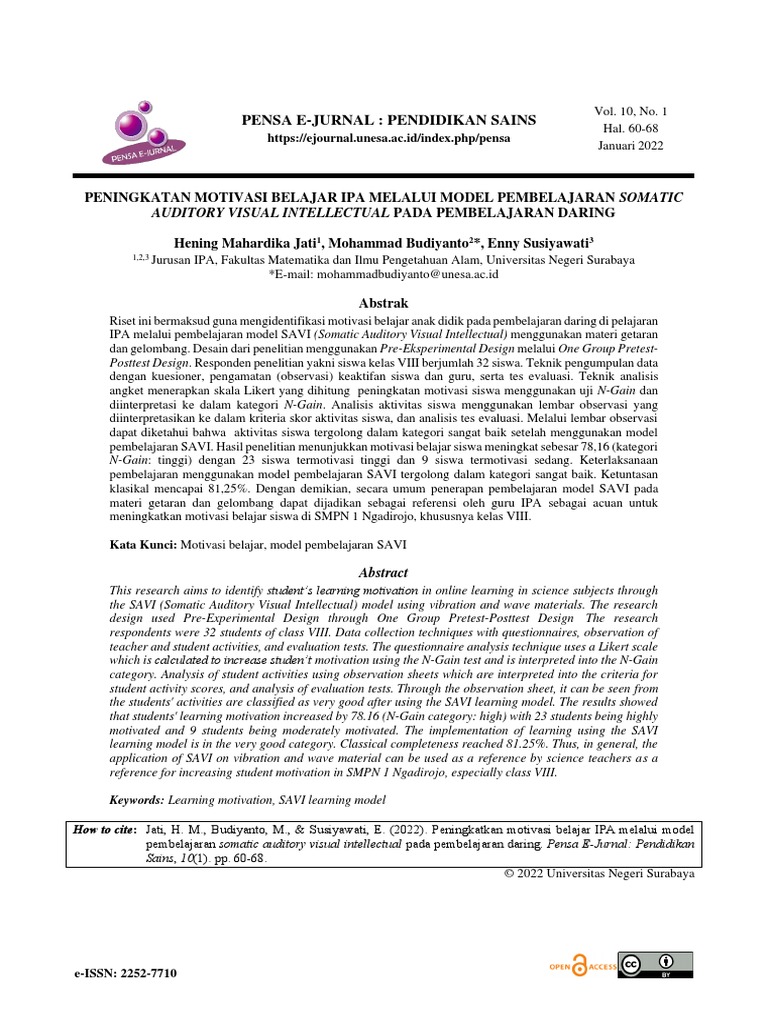 Jurnal PENINGKATAN MOTIVASI BELAJAR IPA MELALUI MODEL PEMBELAJARAN ...