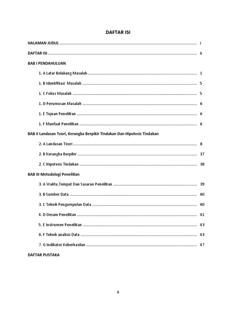 Contoh DAFTAR ISI Proposal Skripsi | PDF