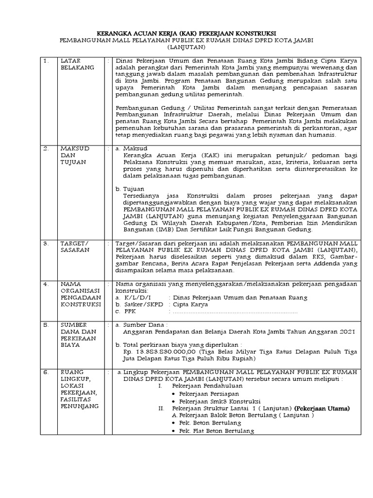 Kak Pembangunan Mall Pelayanan Publik | PDF