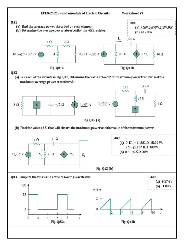 Electric Circuits Power Analysis Worksheet | PDF