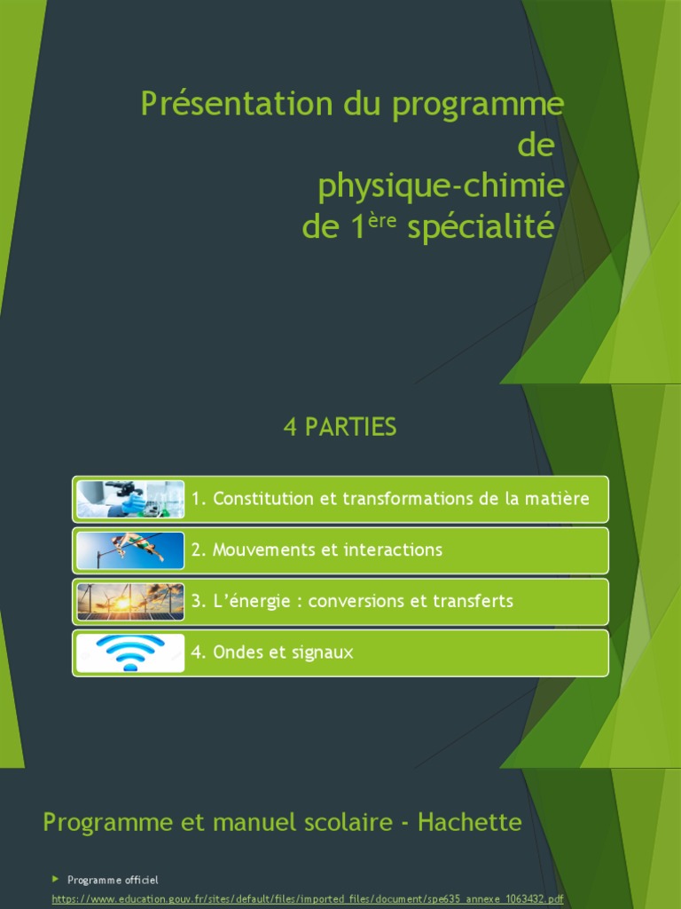 Présentation Du Programme de Physique-Chimie 1ère Spécialité | PDF
