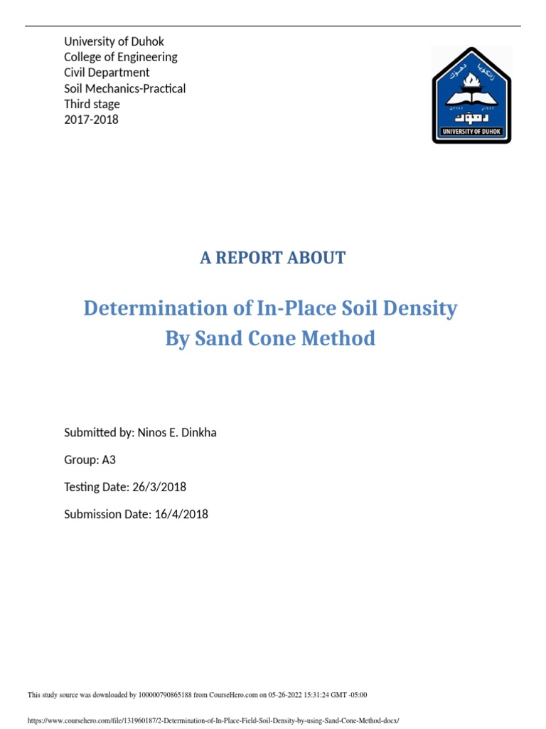 In-Place Soil Density via Sand Cone Method | PDF | Density | Soil