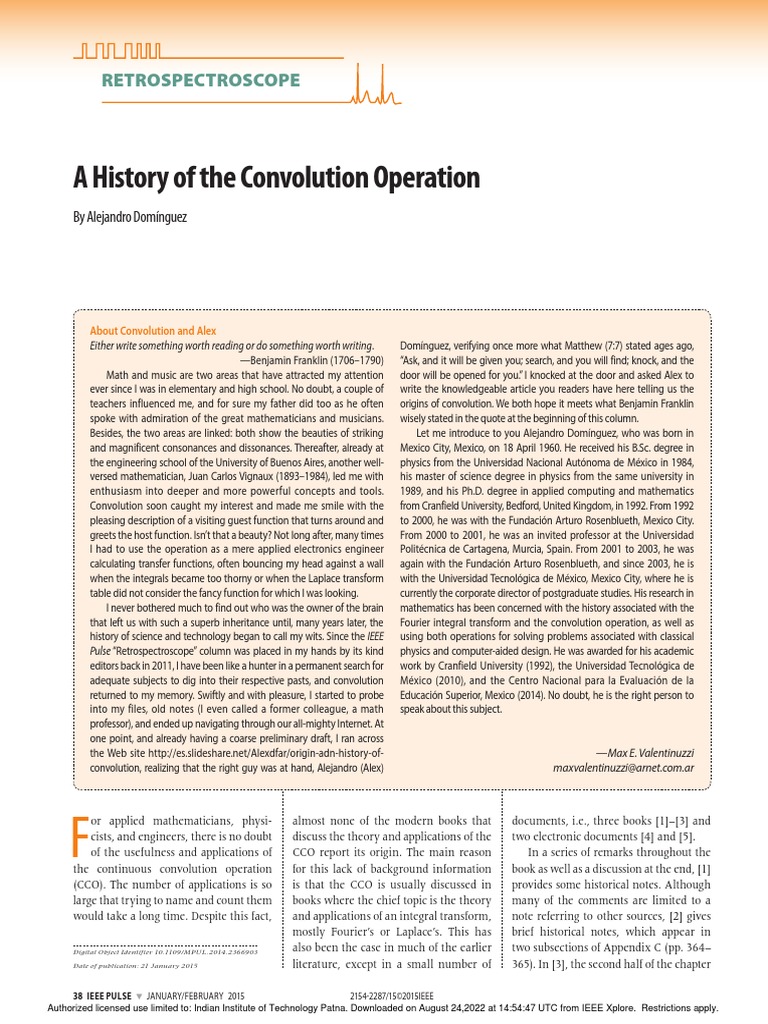A History of The Convolution Operation Retrospectroscope | PDF | Convolution | Laplace Transform