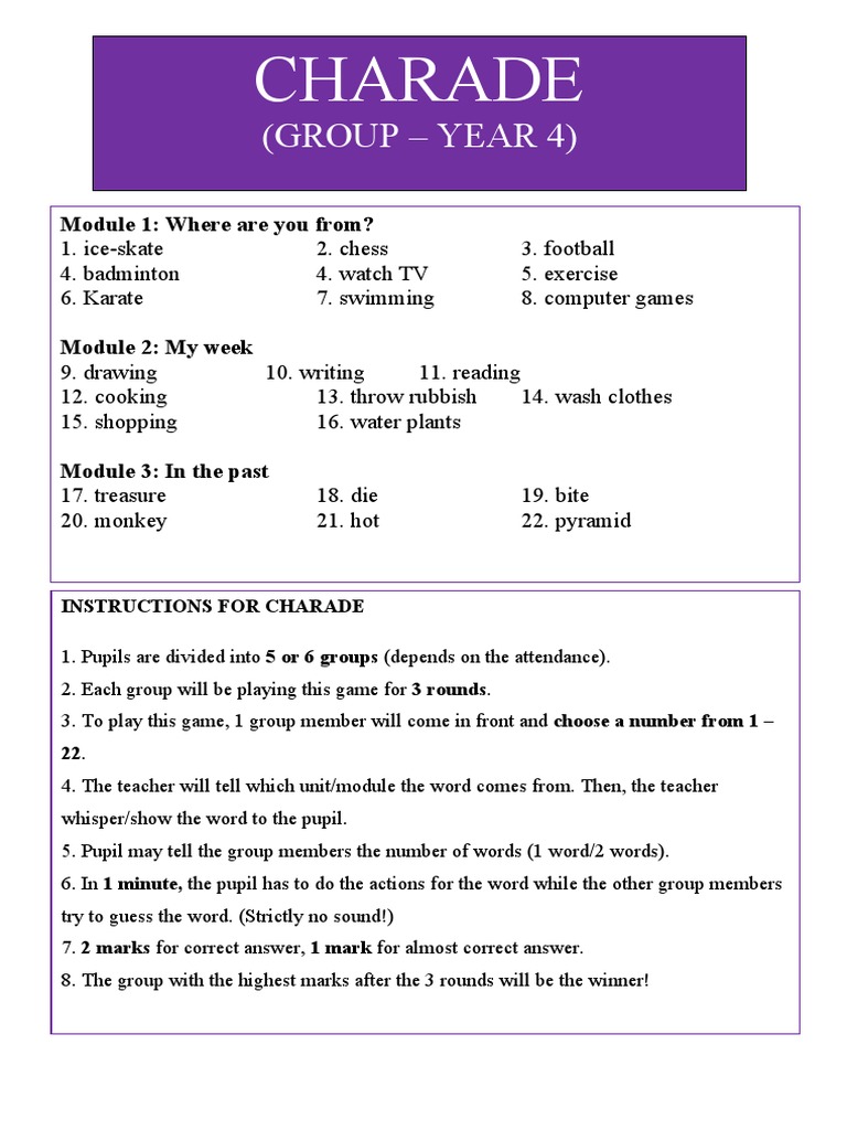 Charade Year 4 | PDF