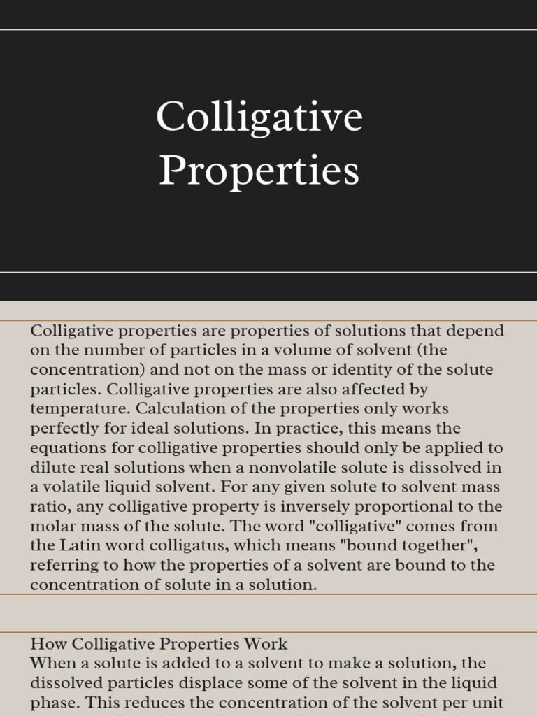 Colligative Properties | PDF | Chemistry | Physical Sciences