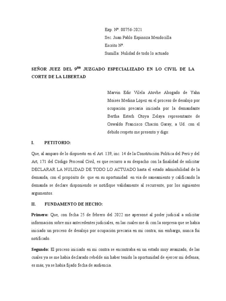 Nulidad de Todo Lo Actuado | PDF | Debido al proceso | Demanda judicial Nulidad de Todo Lo Actuado | PDF | Debido al proceso | Demanda judicial