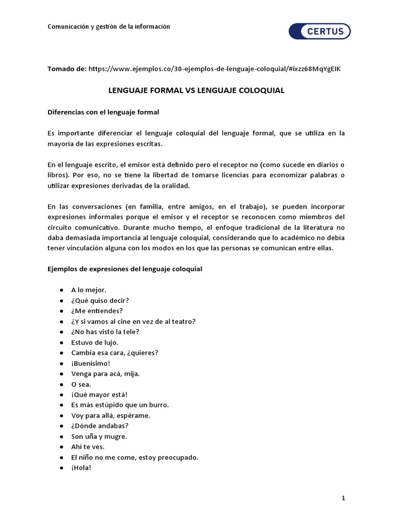 Diferencias Lenguaje Formal e Informal | PDF | Gramática | Cognición