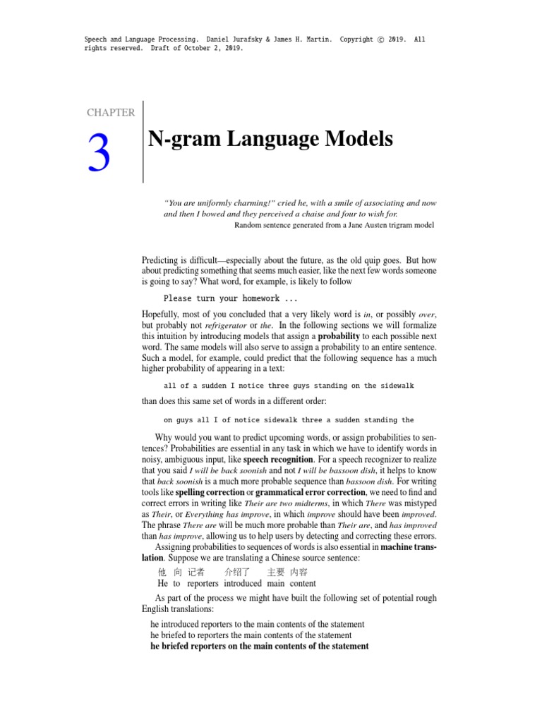 N-Gram Language Models: Random Sentence Generated From A Jane Austen Trigram Model | PDF