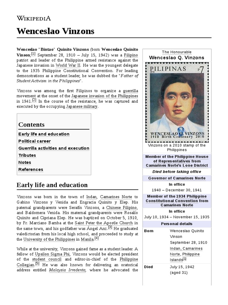 Wenceslao Vinzons | PDF | Philippines