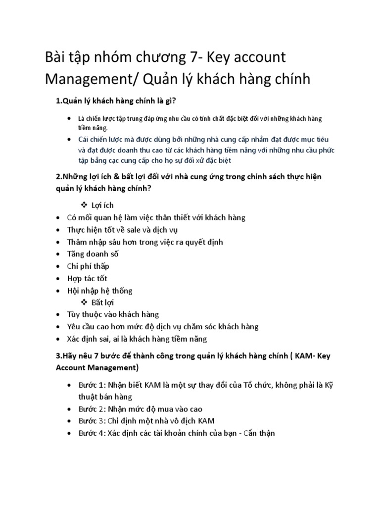 Chapter 7- Key account management- Câu hỏi ôn tập | PDF