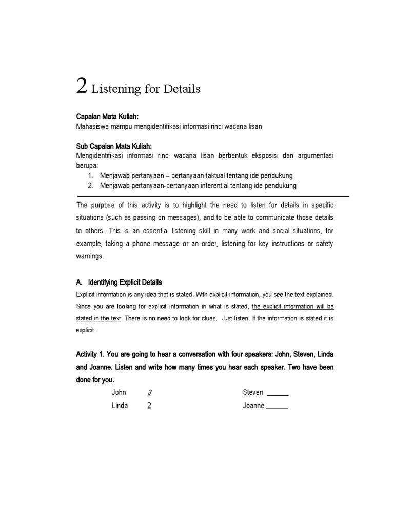 2 Listening For Details-1 | PDF