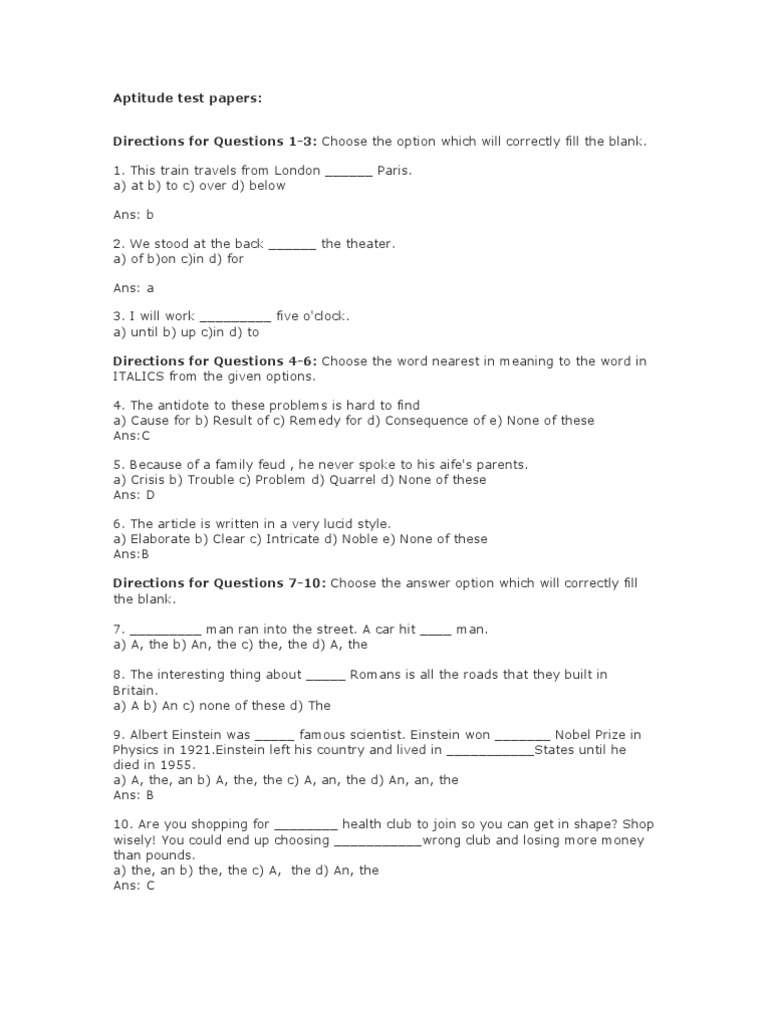 Aptitude Test Papers | PDF