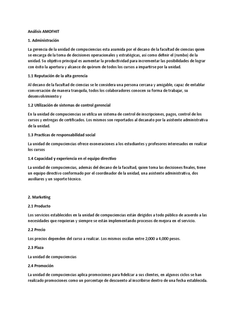 Análisis AMOFHIT Compuciencias UASD | PDF | Gestión de recursos humanos ...