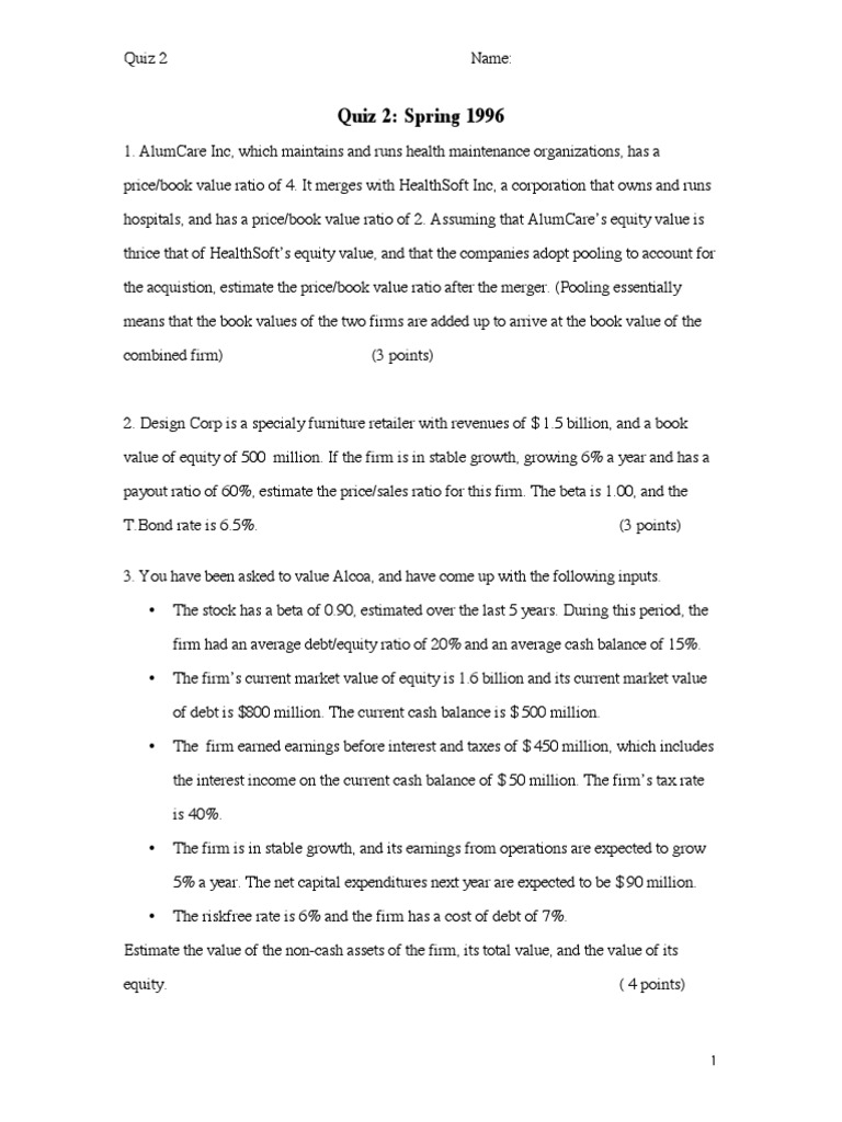 quiz2 | PDF | Peg Ratio | Cost Of Capital