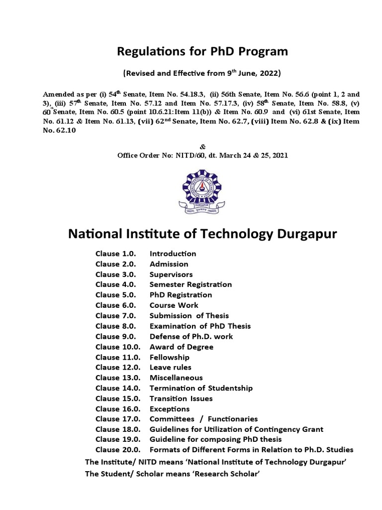 PHD Regulations - Amended in June 2022 | PDF | Thesis | Doctor Of ...