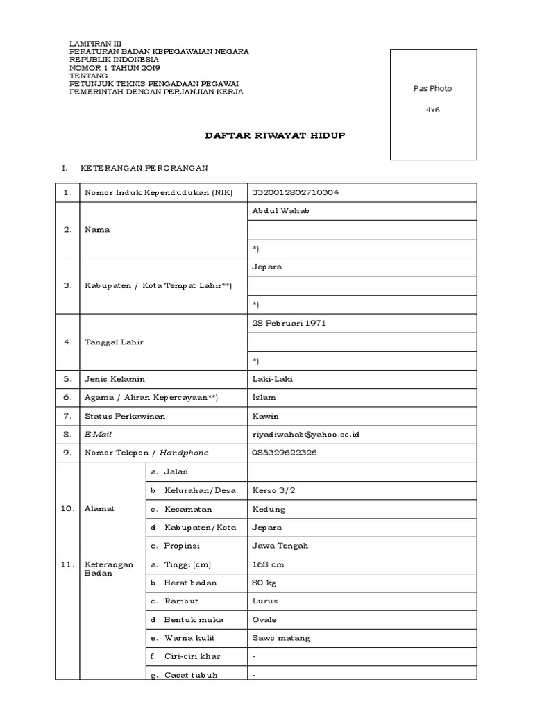 Daftar Riwayat Hidup (DRH) | PDF