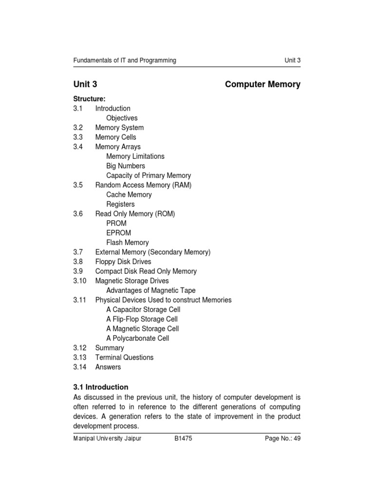 Unit 03 - Computer Memory | PDF | Computer Data Storage | Random Access Memory