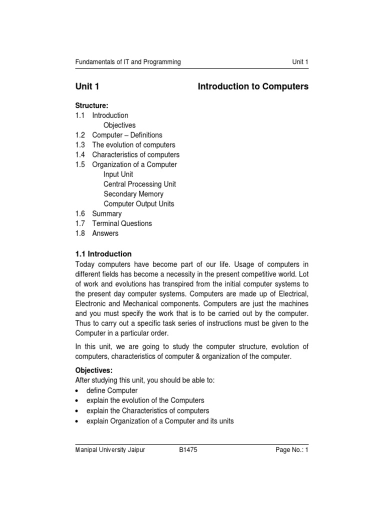 Unit 01 - Introduction To Computers | PDF | Computer Data Storage ...