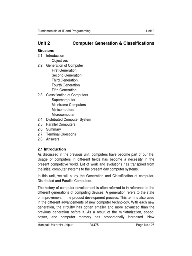 Fundamentals Of Computer Generations And Classifications Pdf