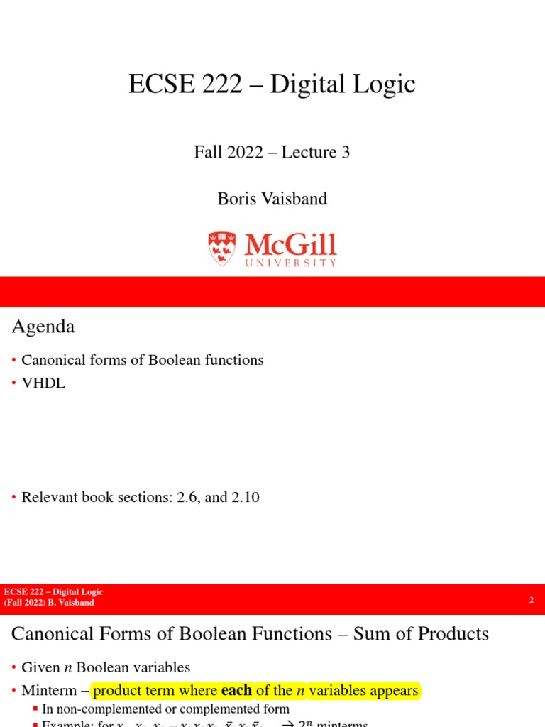 Lecture 3 Ecse 222 Pdf Vhdl Hardware Description Language 