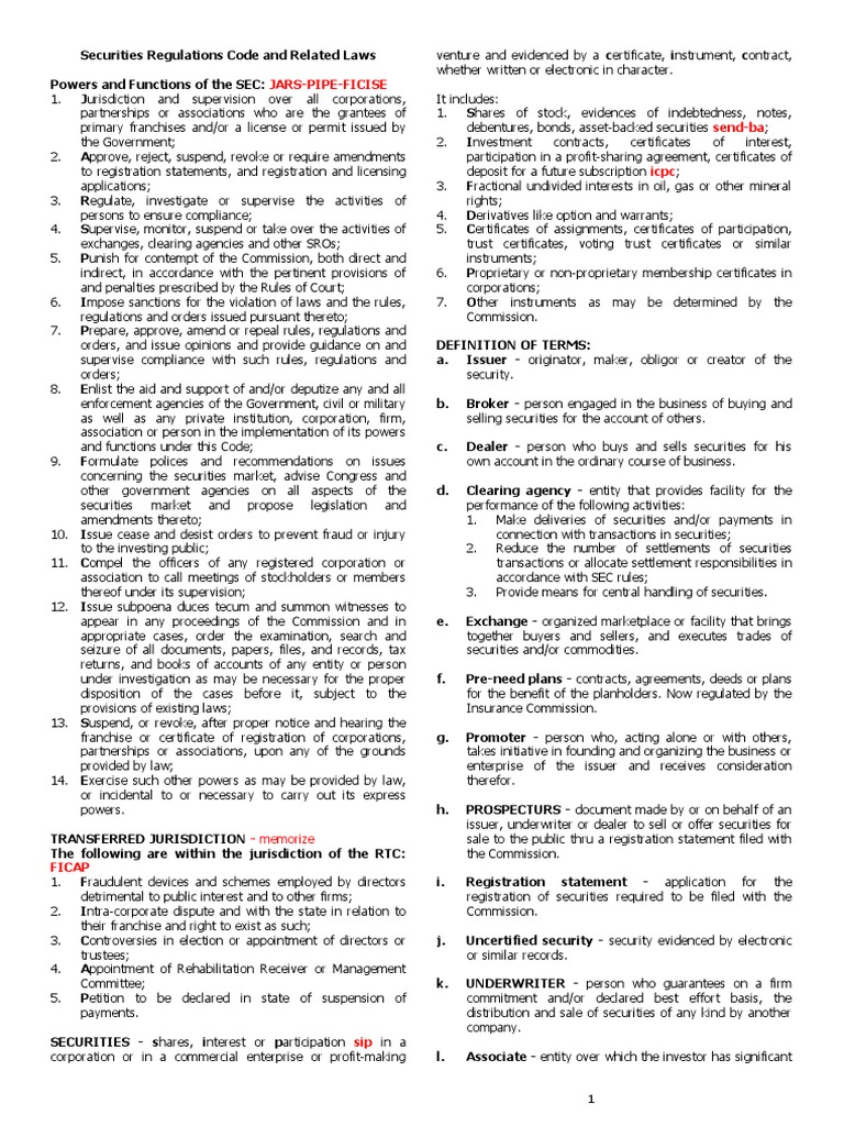 SEC Powers & Securities Guide | PDF | Securities (Finance) | Stocks
