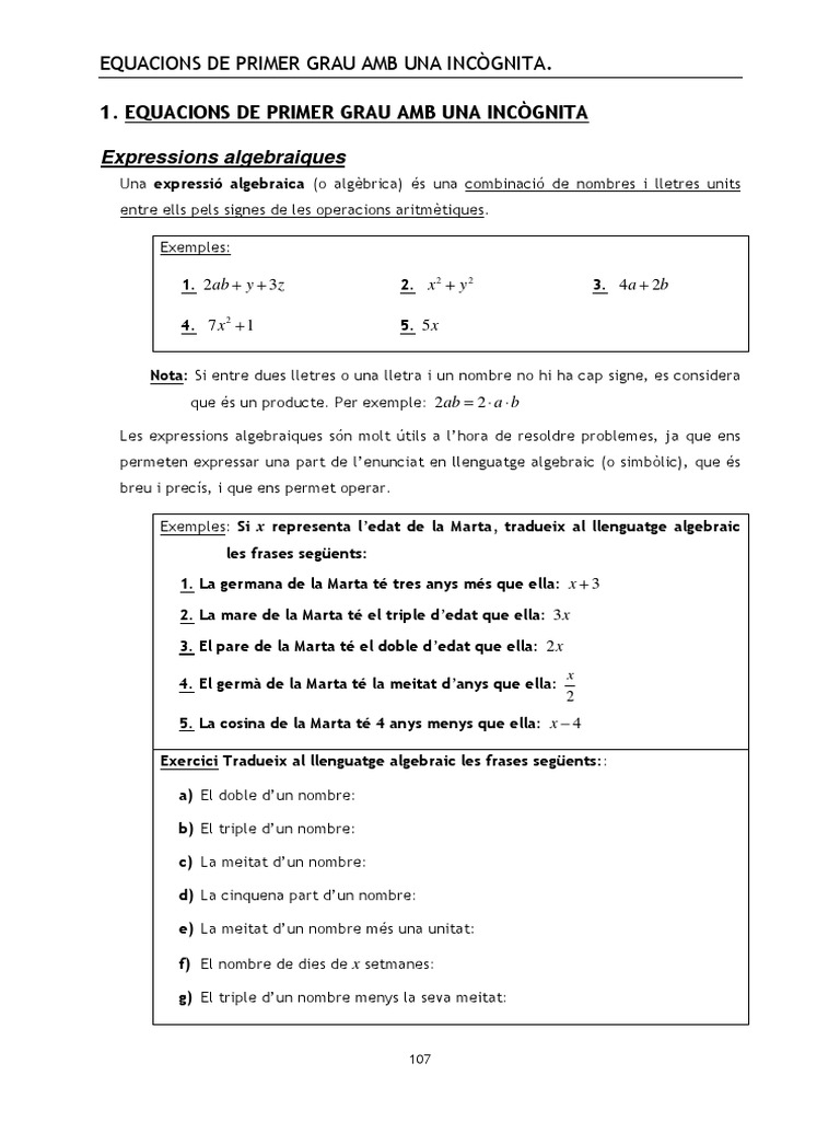 Equacions 1º (Equacions, Problemes) | PDF