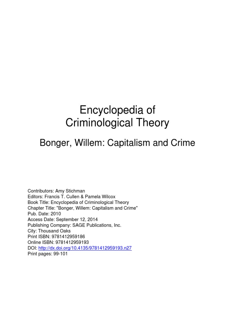 Bonger, Willem - Capitalism and Crime | PDF | Capitalism | Criminology