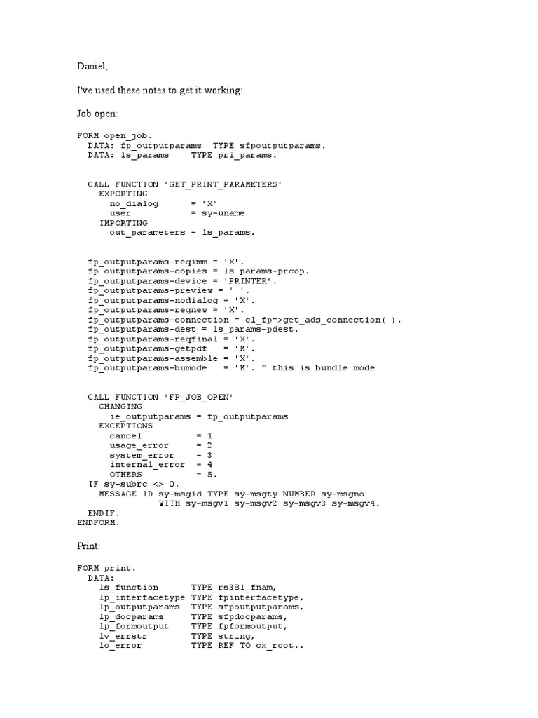 Configuring and Executing a Print Job Programmatically in SAP | PDF | Software Engineering ...