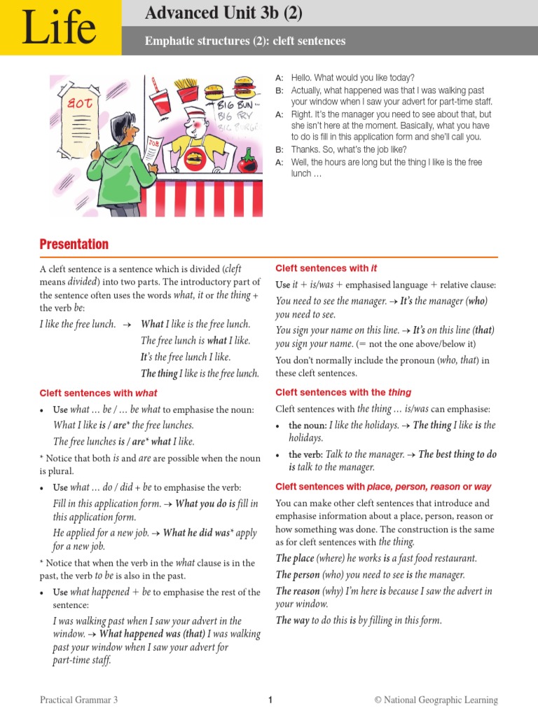 3b Emphatic Structures - Cleft Sentences | PDF | Sentence (Linguistics ...