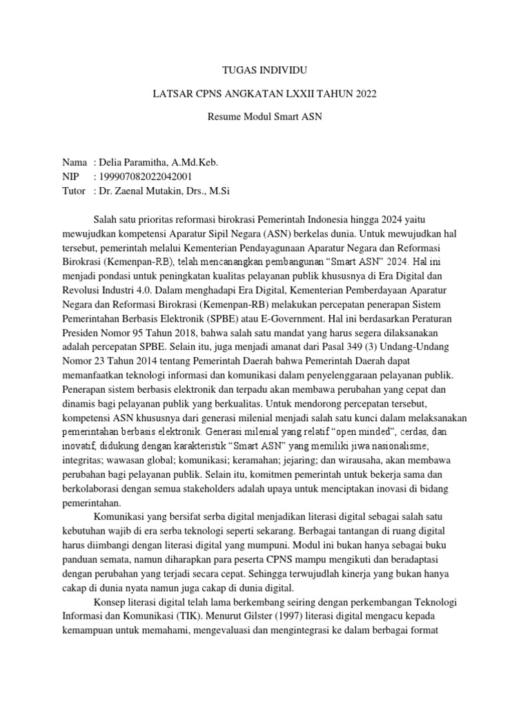 TUGAS INDIVIDU Resume Smart ASN | PDF